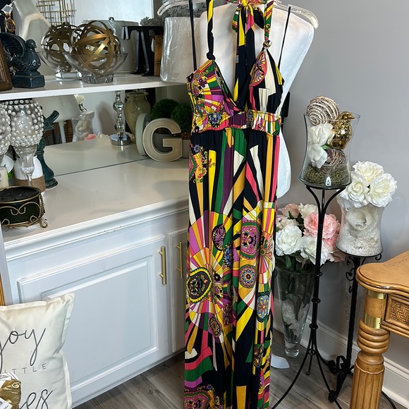 Topia | Dresses | Euc Topia Psychedelic 7s Halter Backless Maxi Dress L ...